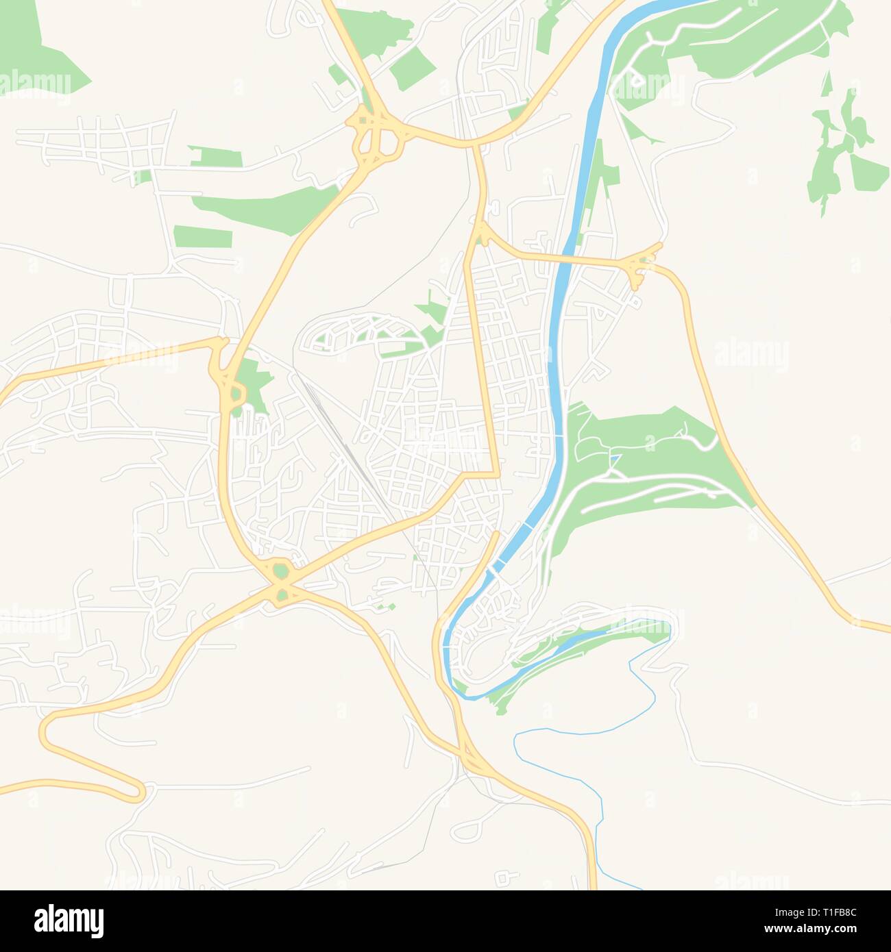 Druckbare Karte von Lowetsch, Bulgarien mit Haupt- und Nebenstraßen und ...