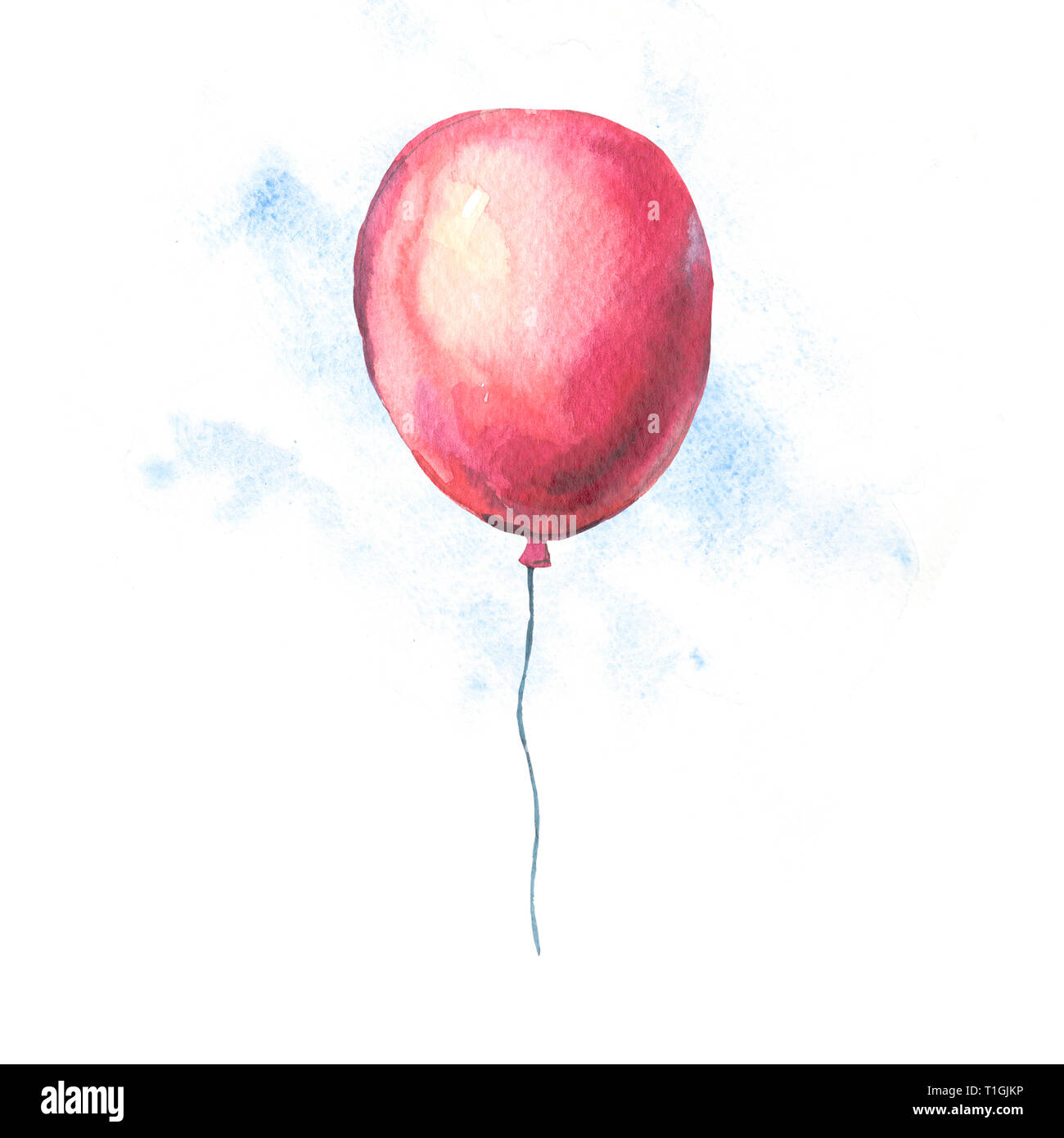 Aquarell Rot Luftballons Grußkarte. Hand gezeichnet Abbildung isoliert ...