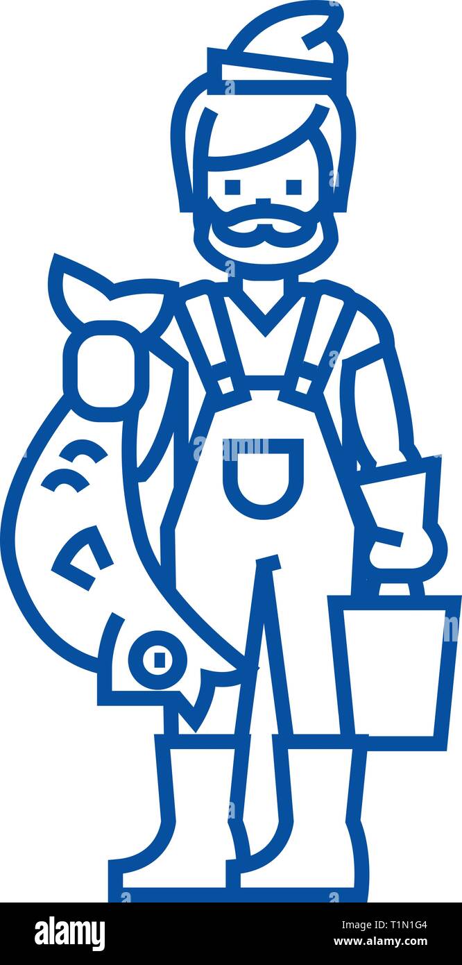 Fischer mit Fisch Symbol Leitung Konzept. Fischer mit Fisch flach ...