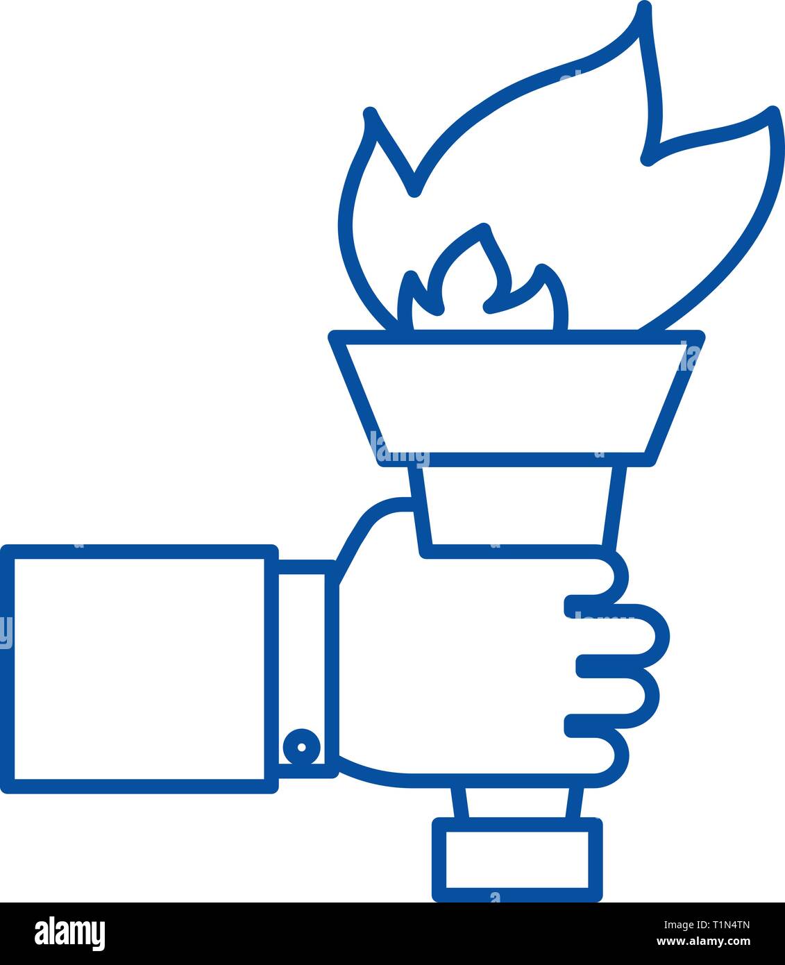 Hand mit Feuer Taschenlampe, wenn das Ziel Symbol Leitung Konzept. Hand ...