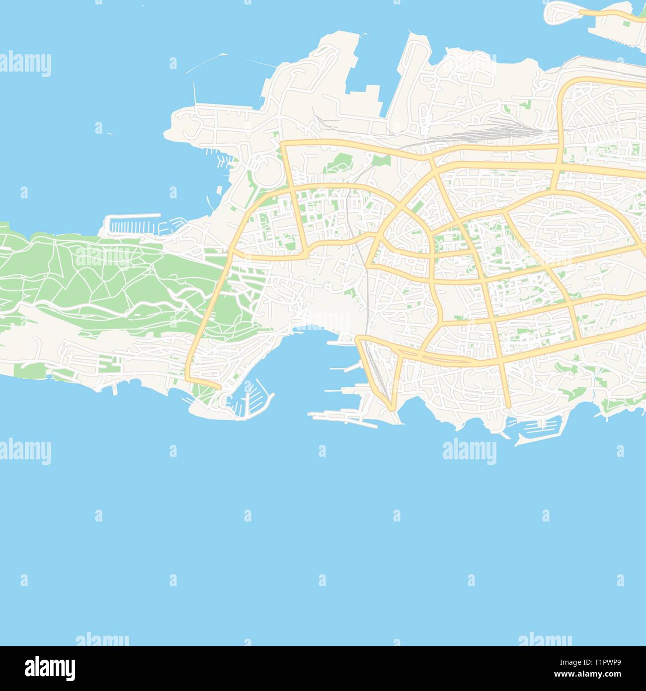 Druckbare Karte von Split, Kroatien mit Haupt- und Nebenstraßen und ...