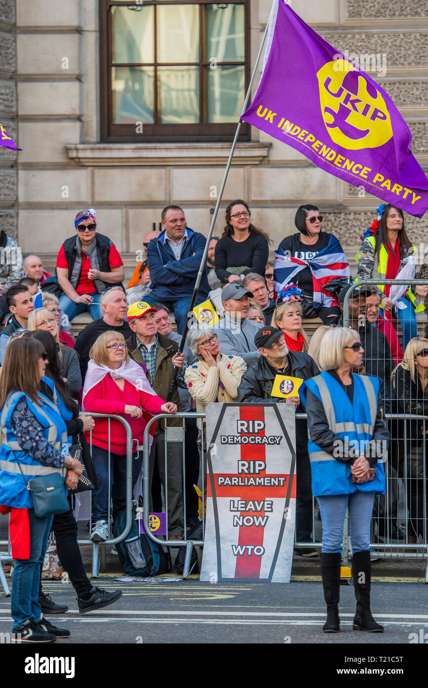 London, Großbritannien. 29. Mär 2019. UKIP Demonstranten ein Video ...