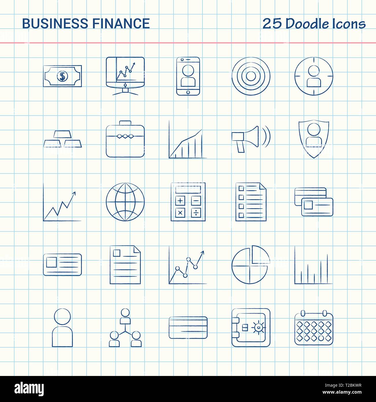 Wirtschaft Finanzen 25 Doodle Symbole. Hand gezeichnet Business Icon ...