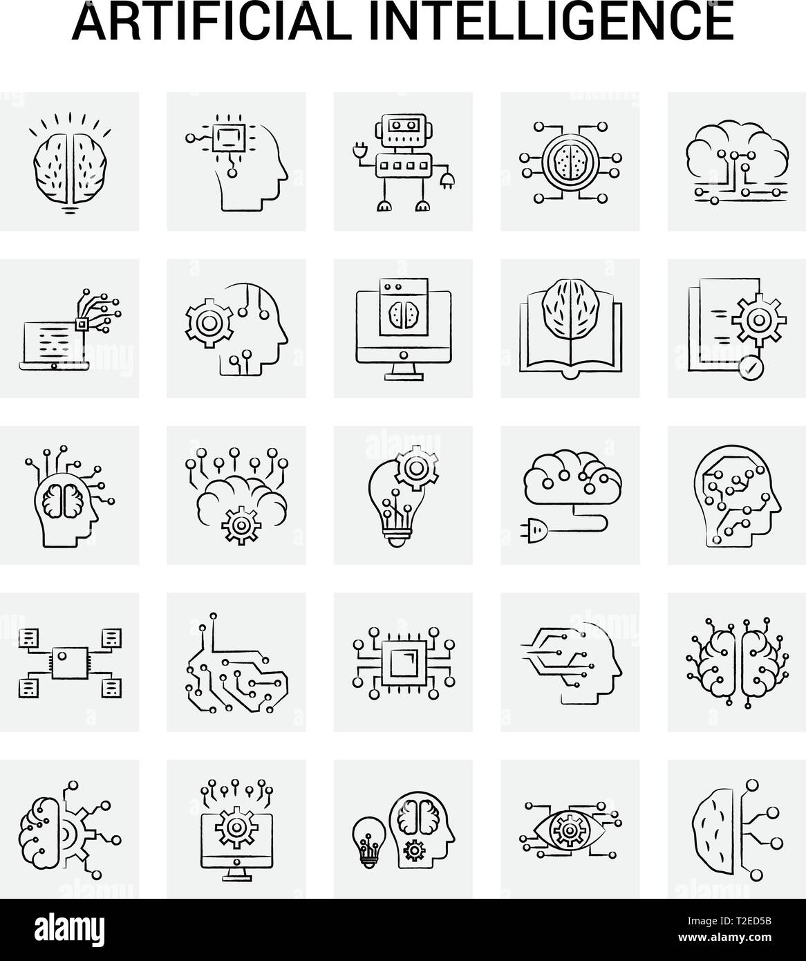 25 Hand gezeichnet Künstliche Intelligenz Icon Set. Grauer Hintergrund ... 25 Hand gezeichnet Künstliche Intelligenz Icon Set. Grauer Hintergrund ...
