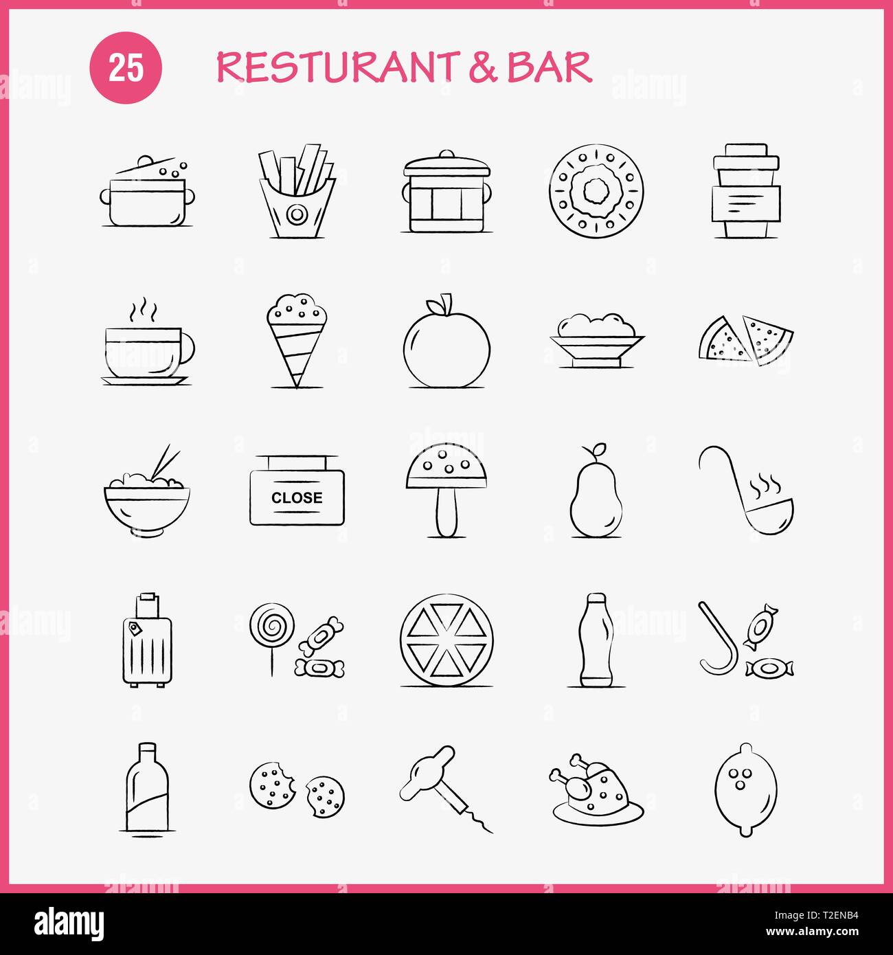 Restaurant und Bar Hand gezeichnet Symbol für Web, Print und Mobile UX ...
