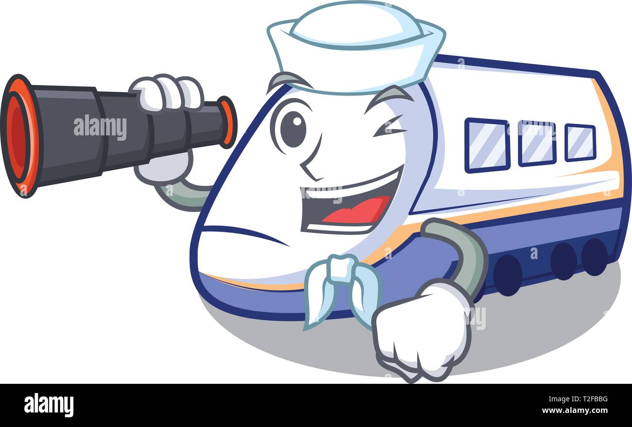Sailor mit Fernglas Shinkansen Zug in der Karikatur Vektor-illustration ...