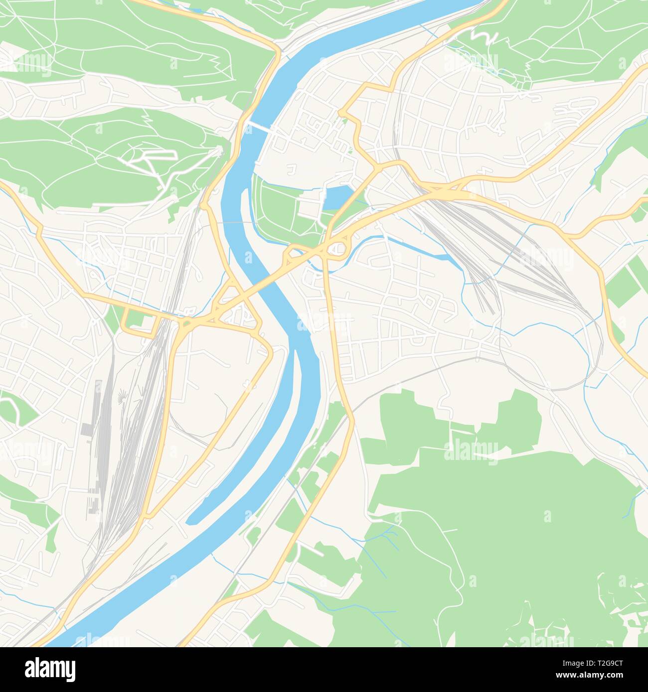 Druckbare Karte von Decin, Tschechien mit Haupt- und Nebenstraßen und ...
