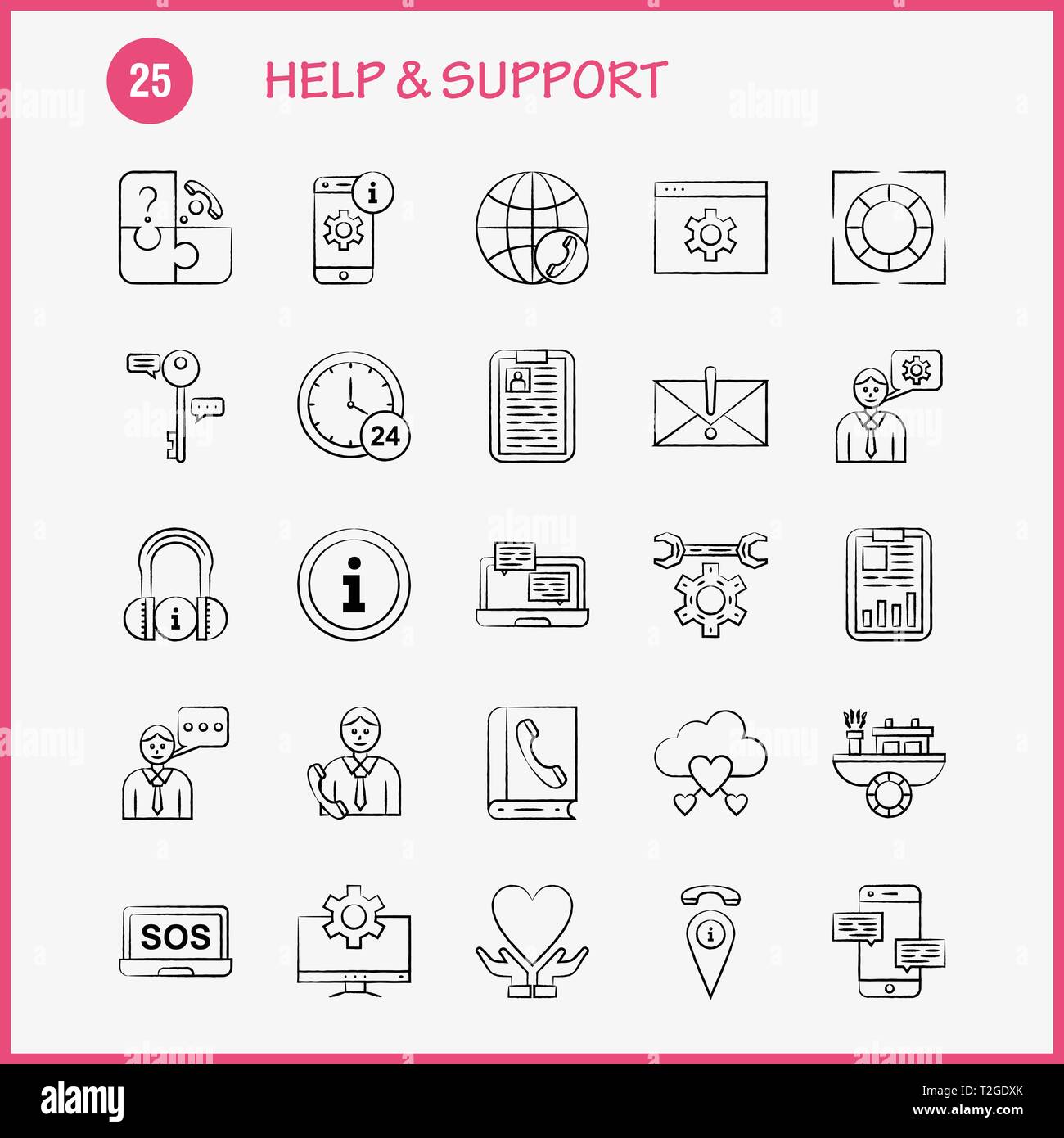 Hilfe und Support Hand gezeichnet Symbol für Web, Print und Mobile UX/UI-Kit. Wie zum Beispiel ...