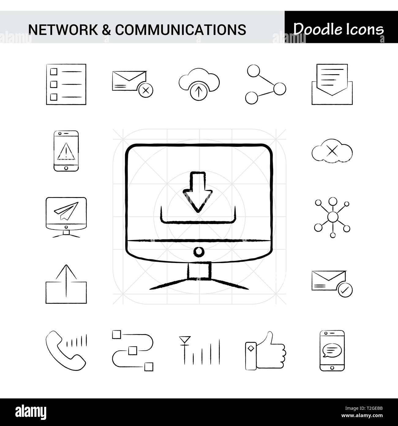 Satz 17 Netzwerk und Kommunikation Hand gezeichnete Icon Set Stock ...