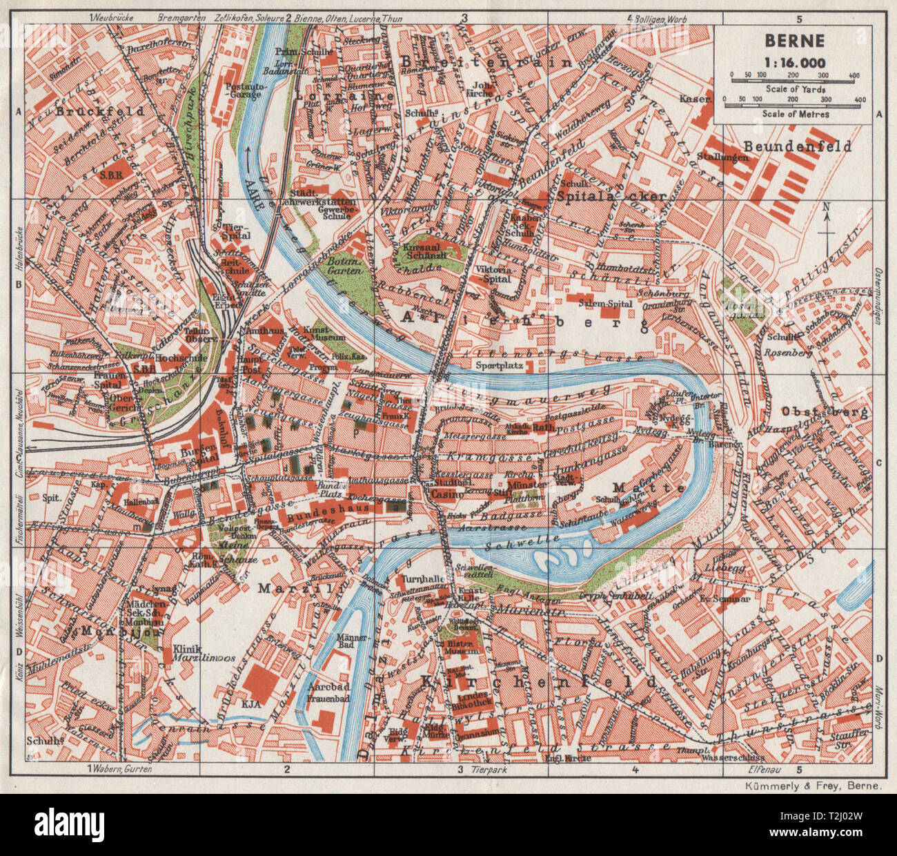 Bern. Vintage Town City Karte planen. Die Schweiz. Bern 1948 alte ...