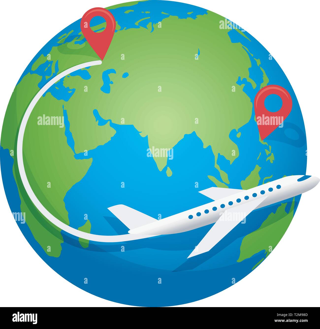 Flugzeug fliegen rund um den Planeten Erde. Vektor logo Icon Stock ...