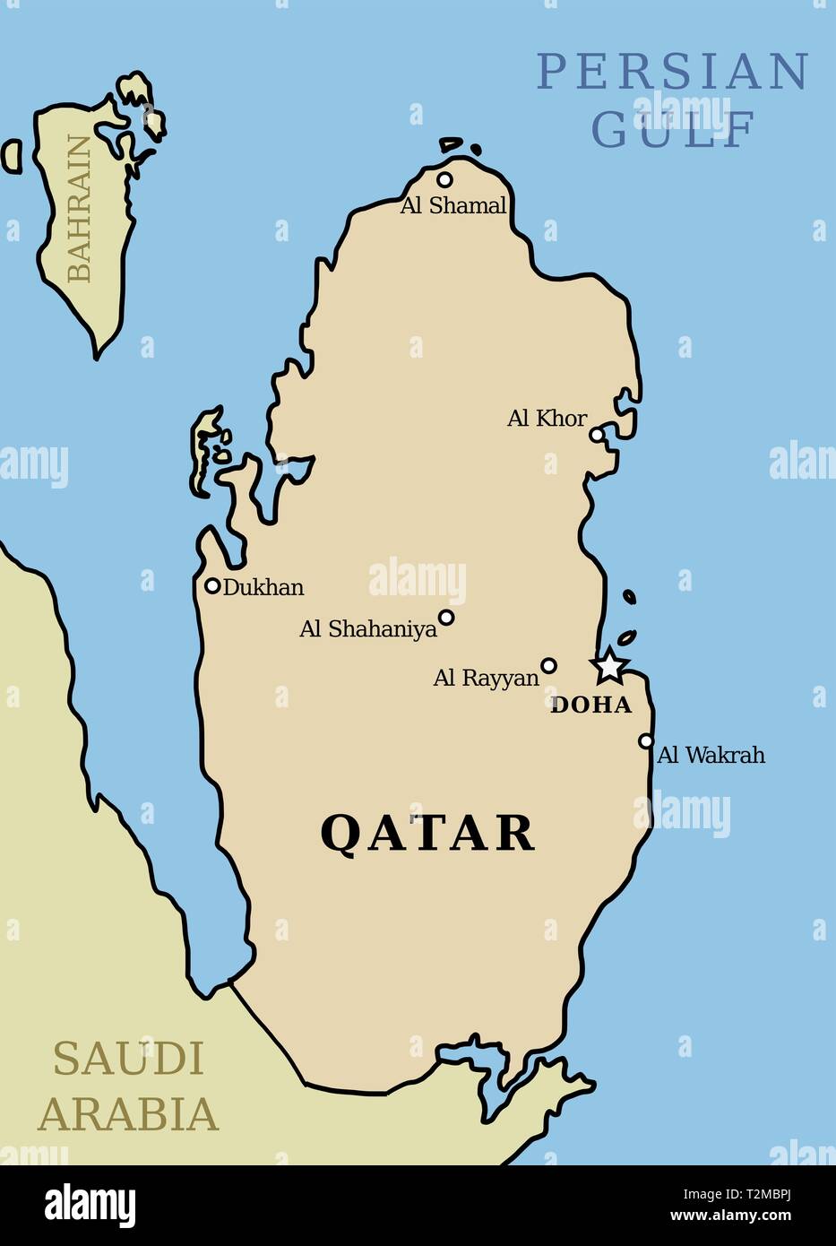 Katar map. Überblick Abbildung Land Karte mit den wichtigsten Städten ...