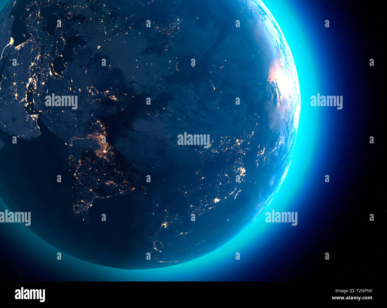 Physische Karte der Welt, Satelliten-Blick auf Indien, China, Russland ...