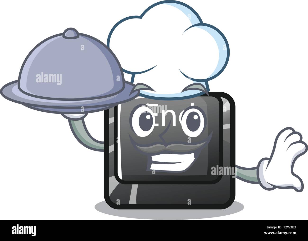 Koch mit Essen Taste Ende isoliert in der Karikatur Vector Illustration ...