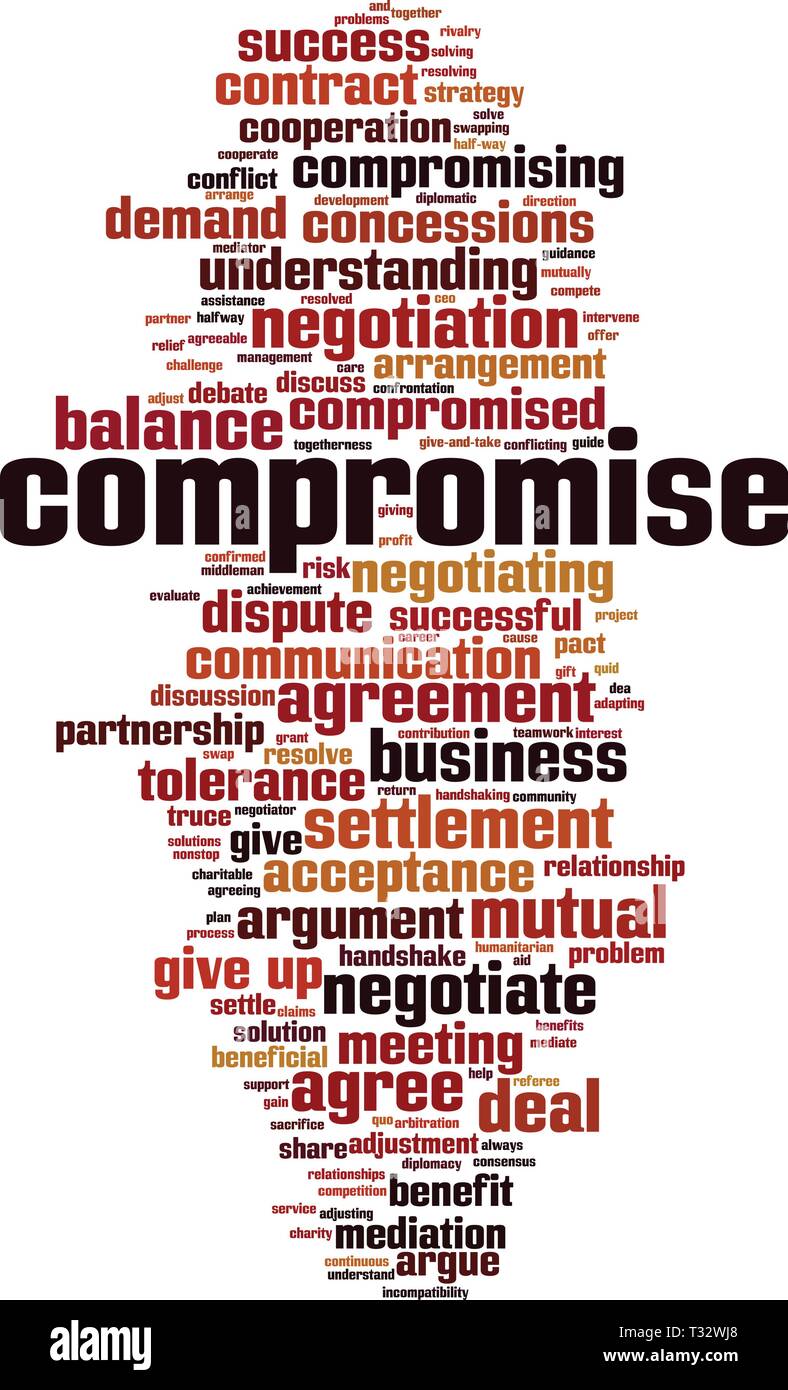 Kompromiss Wort cloud Konzept. Collage aus Worte über Kompromisse ...