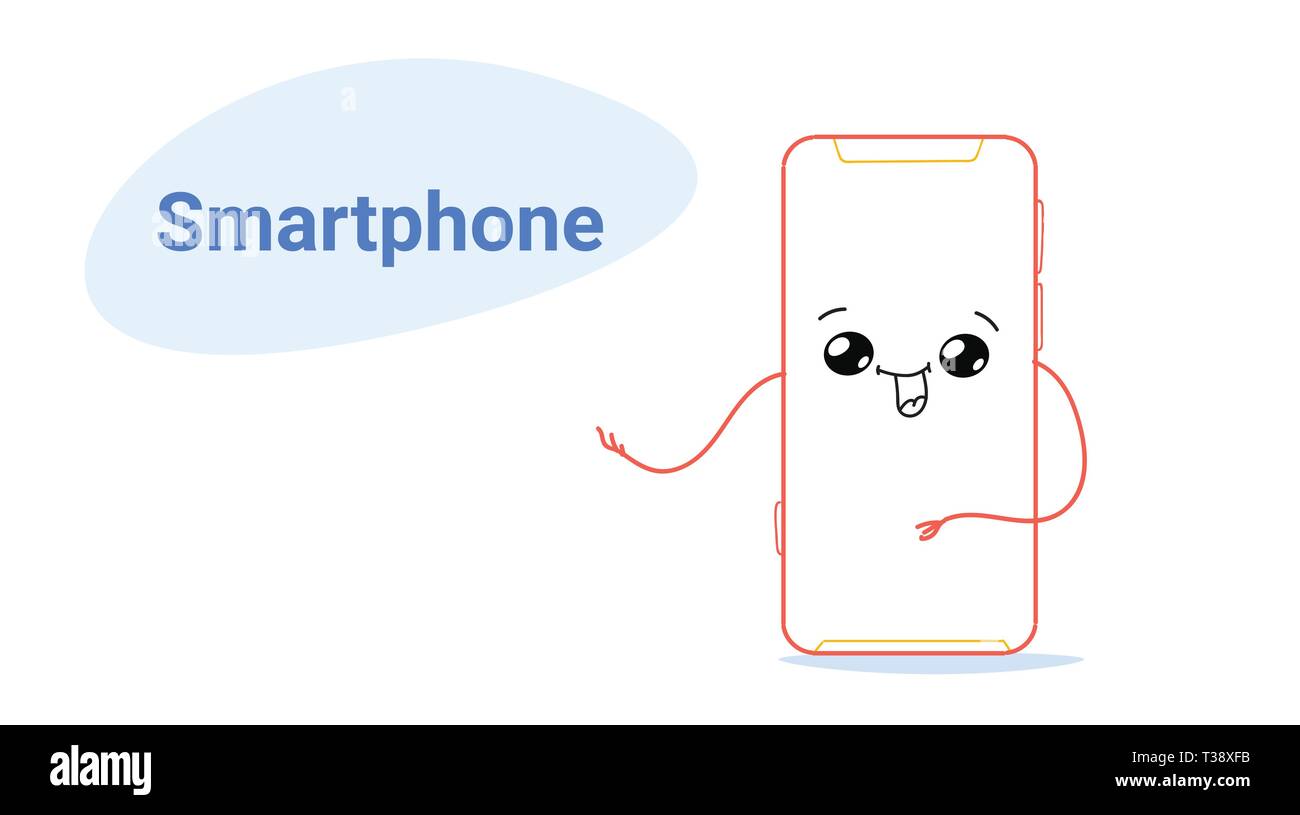 Nettes smartphone Cartoon comic Charakter mit lächelnden Gesicht und ...