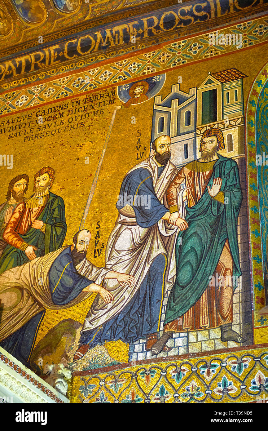Mittelalterliche byzantinische Mosaiken des Lebens von St. Paul in der Cappella Palatina ...