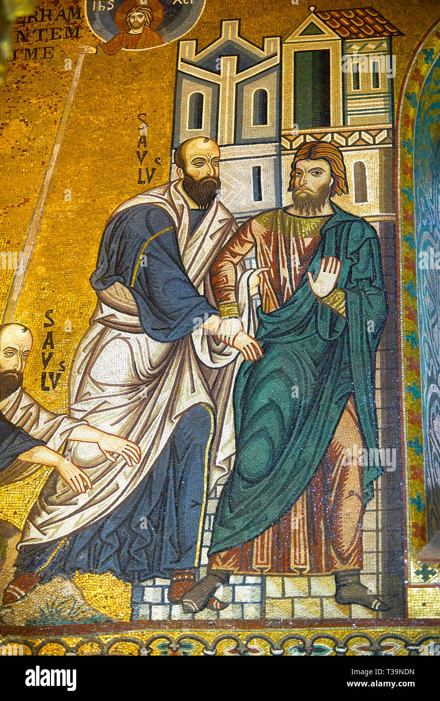 Mittelalterliche byzantinische Mosaiken des Lebens von St. Paul in der Cappella Palatina ...