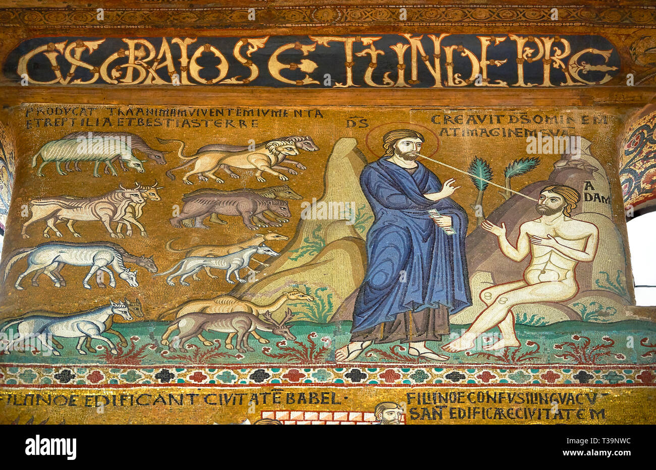 Mittelalterliche byzantinische Mosaiken der Geschichte von Adam & Eve, die Cappella Palatina ...