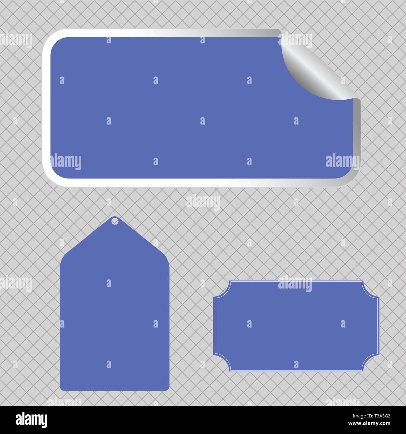 Leeres Etikett, selbstklebende Sticker mit Rand, gebogene Ecke und Tag ...