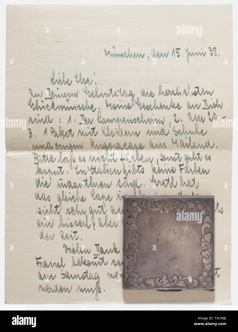 Eva Braun, ein Pulver und einem Brief an ihre Schwester Ilse von 1938 ...