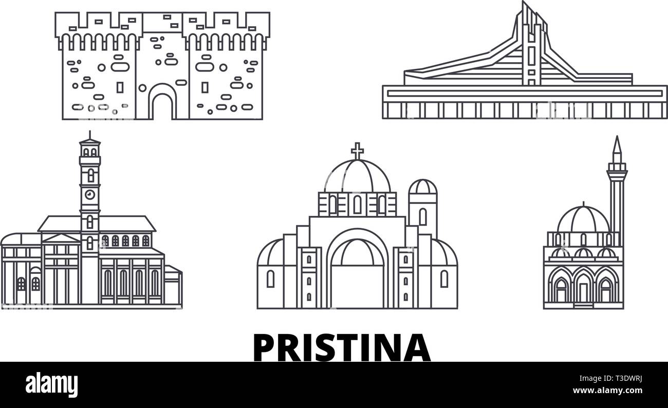 Kosovo, Pristina line Reisen Skyline. Kosovo, Pristina Umrisse Stadt ...