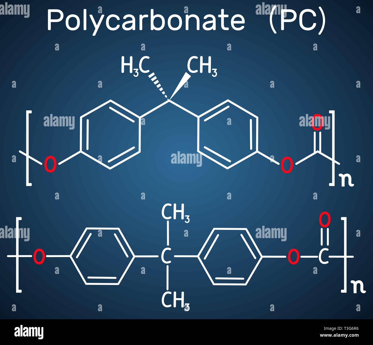 Polycarbonat (PC) thermoplastischen Polymer Molekül. Strukturelle ...