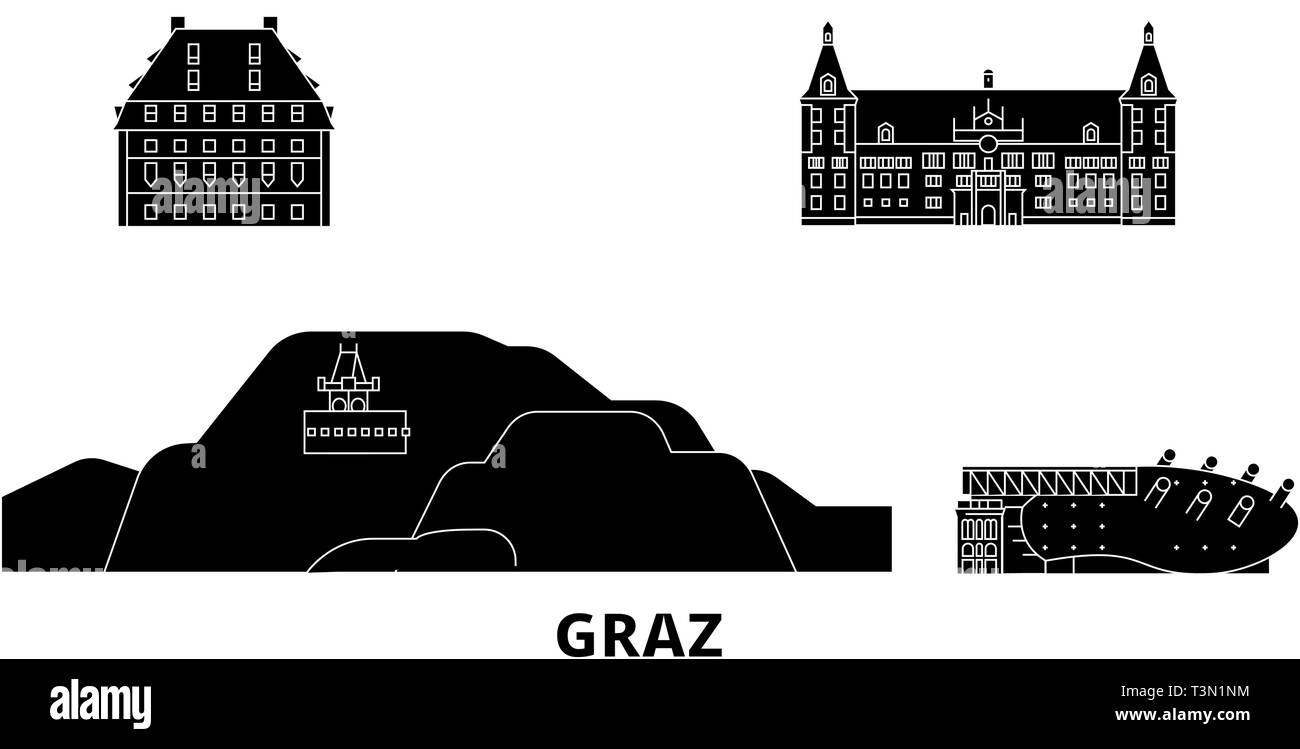 Österreich, Graz Flachbild reisen Skyline. Österreich, Graz schwarz ...