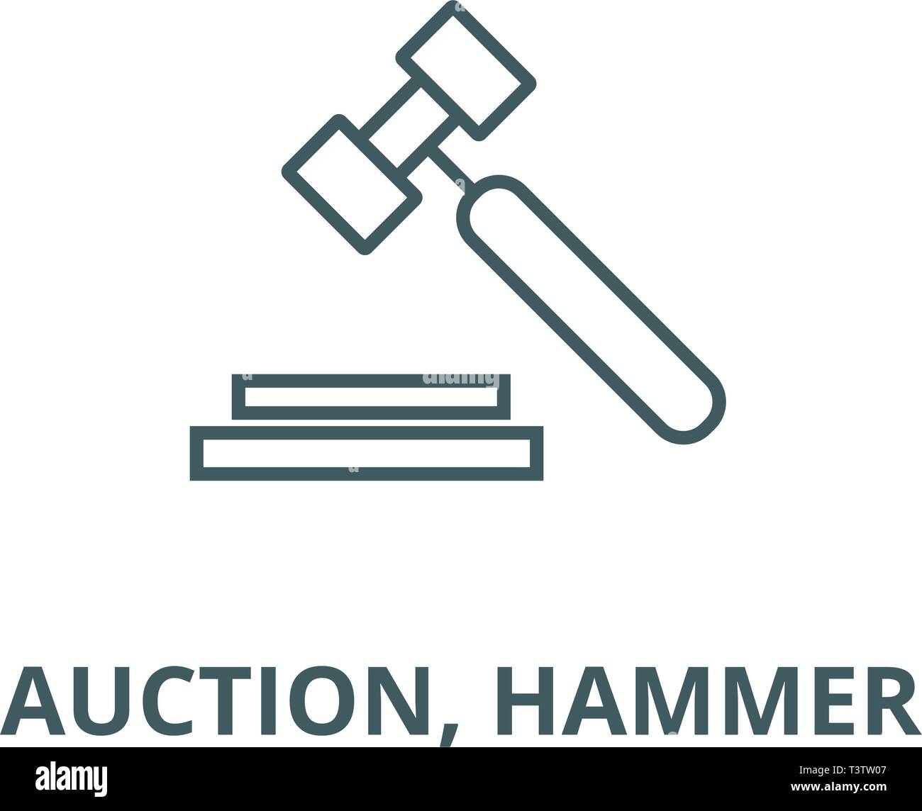 Auktion, Hammer line Symbol, Vektor. Auktion, hammer Umrisse Zeichen ...