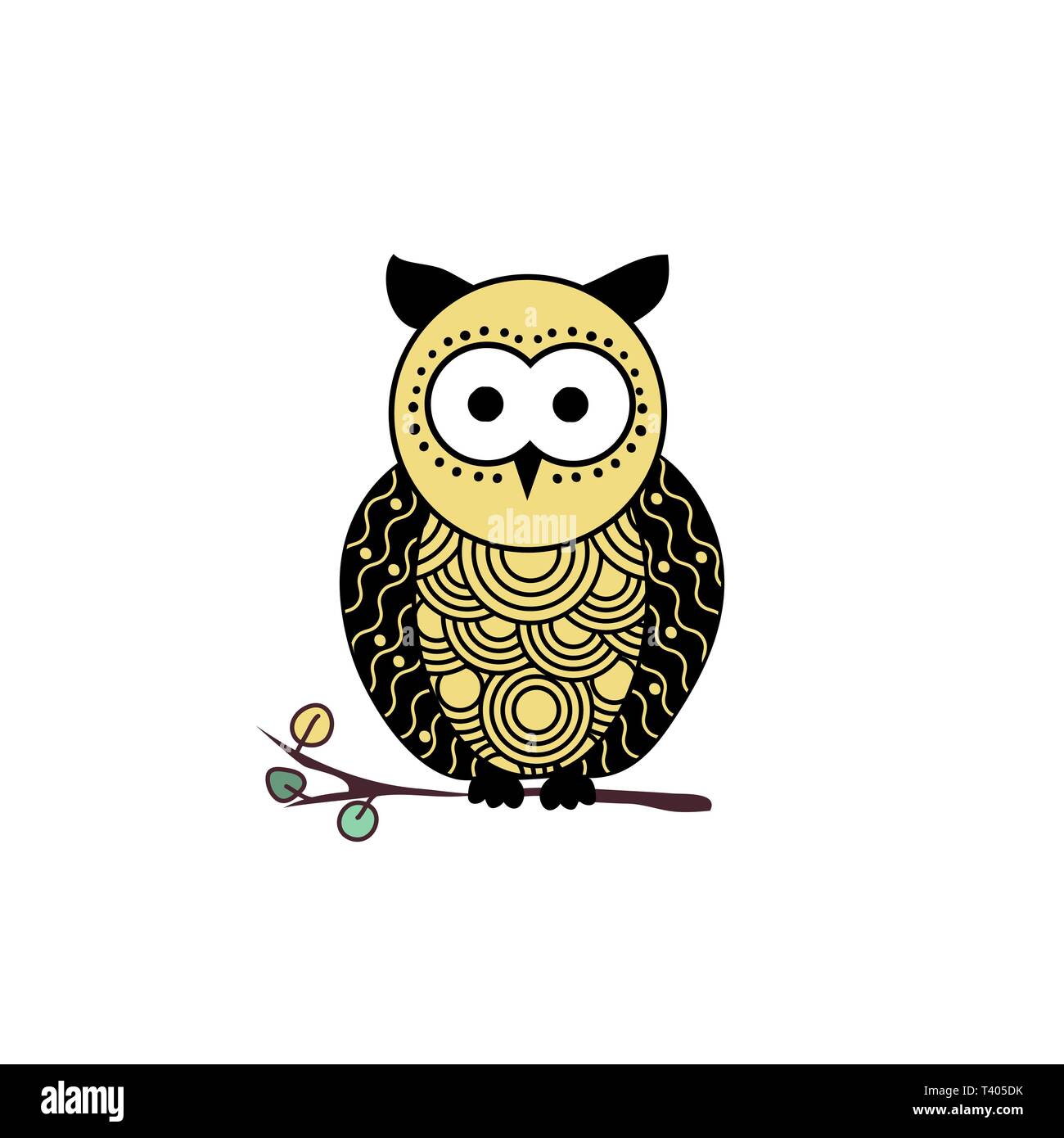 Stilisierte Eule silhouette Vector Illustration. Nacht Vogel schwarze und gelbe Hand gezeichnet ...