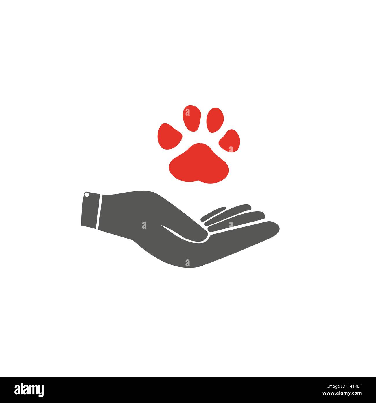 Tierheim Haustiere zeichen Symbol. Hand hält paw Symbol. Tierschutz ...