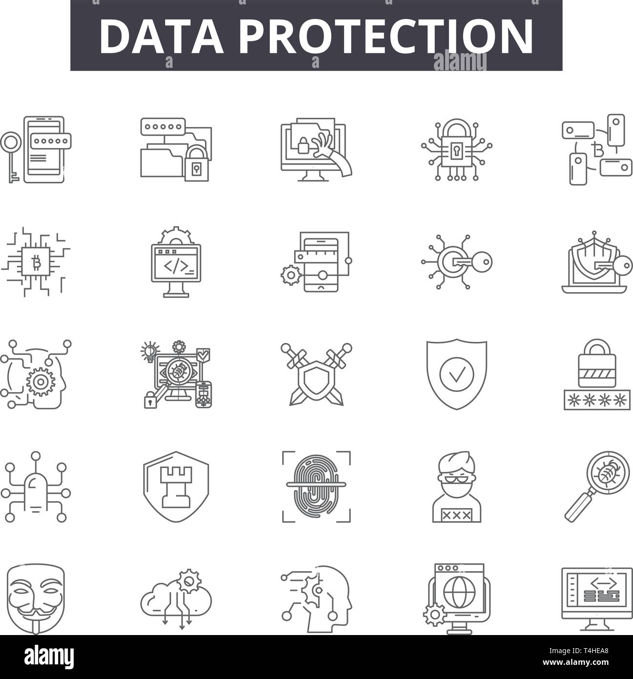 Datenschutz Zeile für Symbole, Zeichen, Vektor. Datenschutz ...