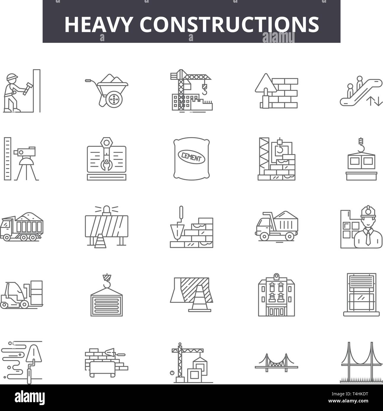 Schwere Konstruktionen Zeile für Symbole, Zeichen, Vektor. Schwere ...