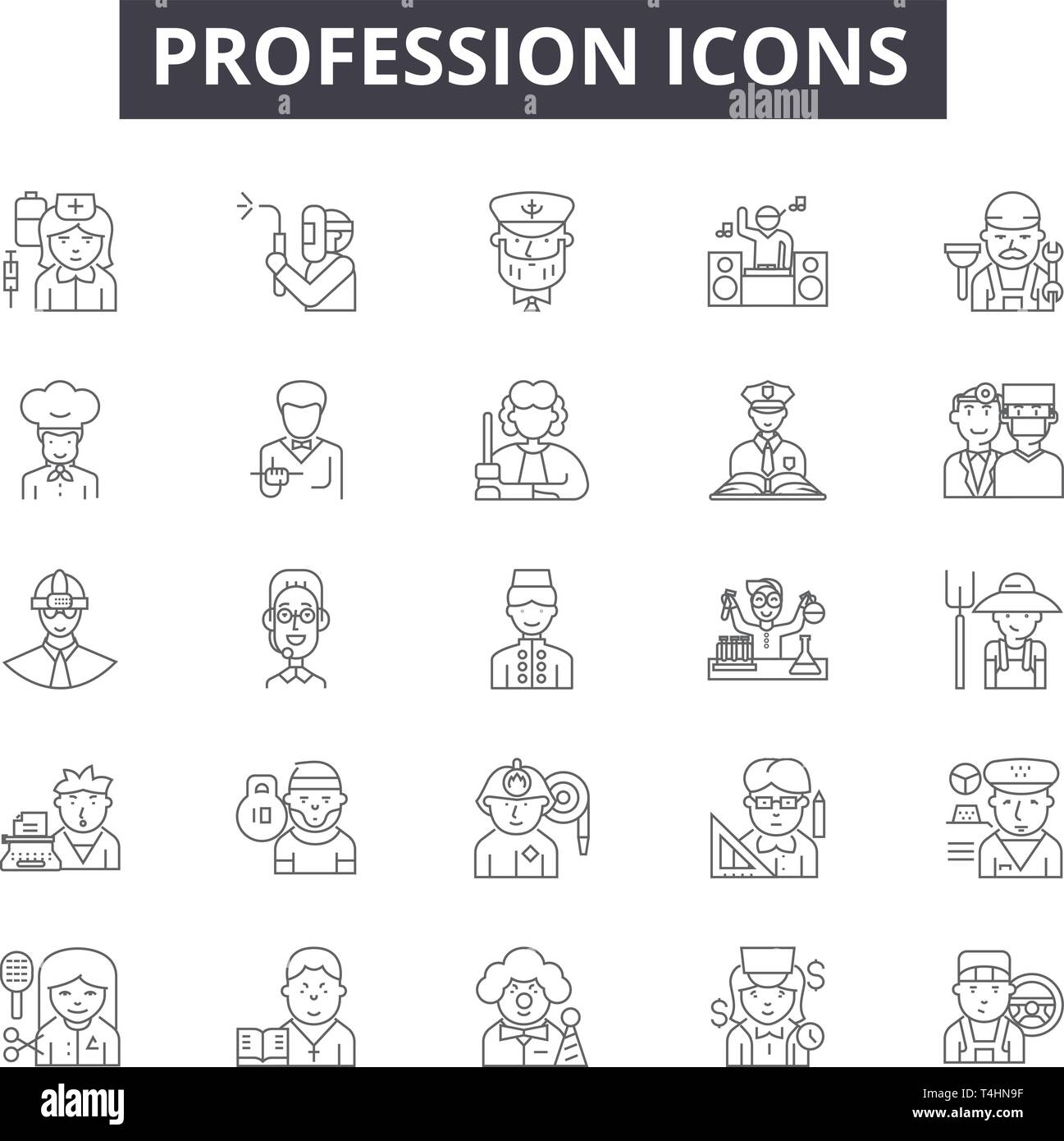 Beruf Zeile für Symbole, Zeichen, Vektor. Beruf Entwurfskonzept ...