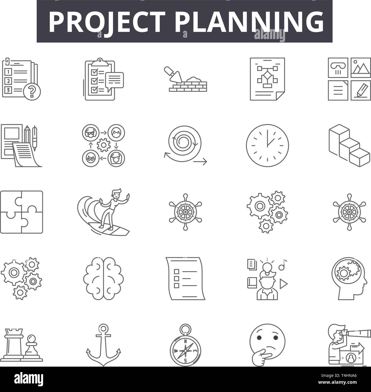 Projektplanung Zeile für Symbole, Zeichen, Vektor. Projektplanung ...