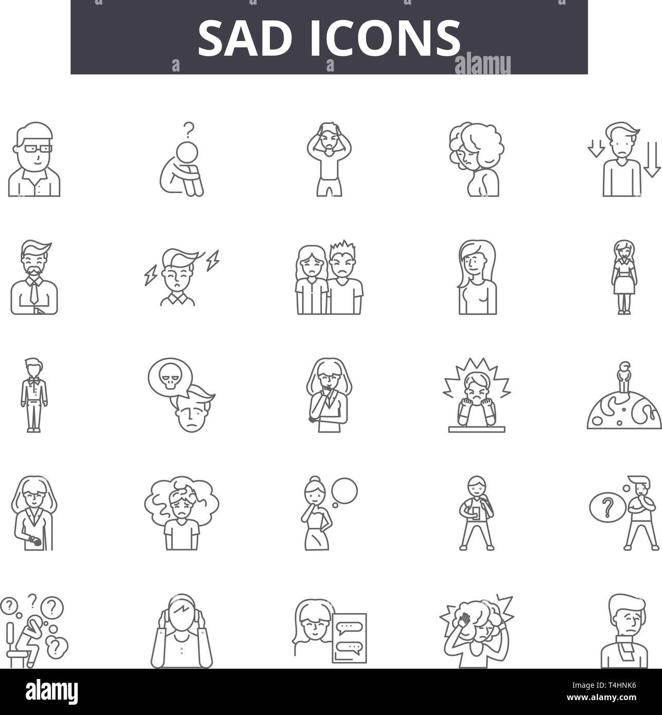 Traurige Zeile für Symbole, Zeichen, Vektor. Traurig Entwurfskonzept ...