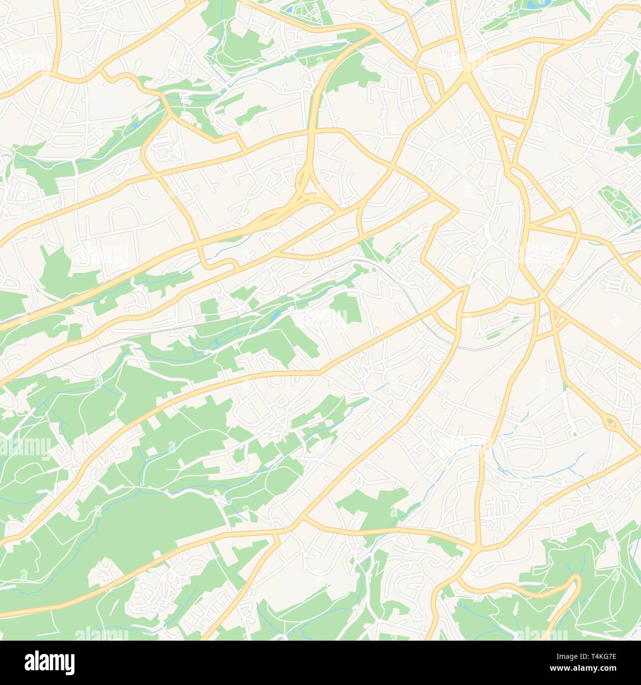 Druckbare Karte von Solingen, Deutschland mit Haupt- und Nebenstraßen ...