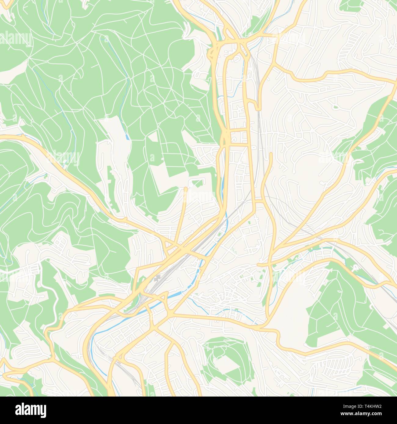Druckbare Karte von Siegen, Deutschland mit Haupt- und Nebenstraßen und ...