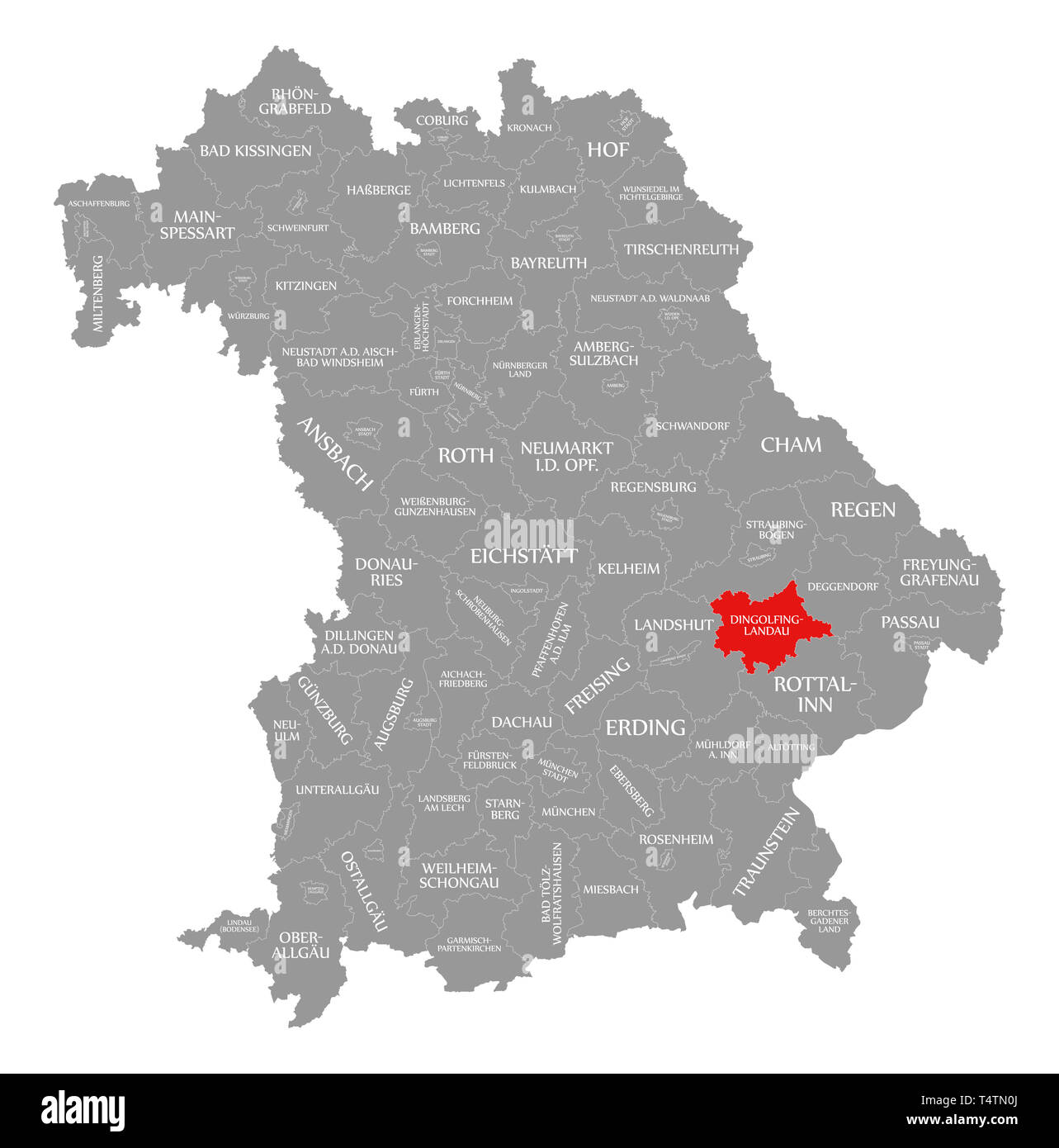 Landkreis Dingolfing-Landau in Rot hervorgehoben Karte von Bayern ...