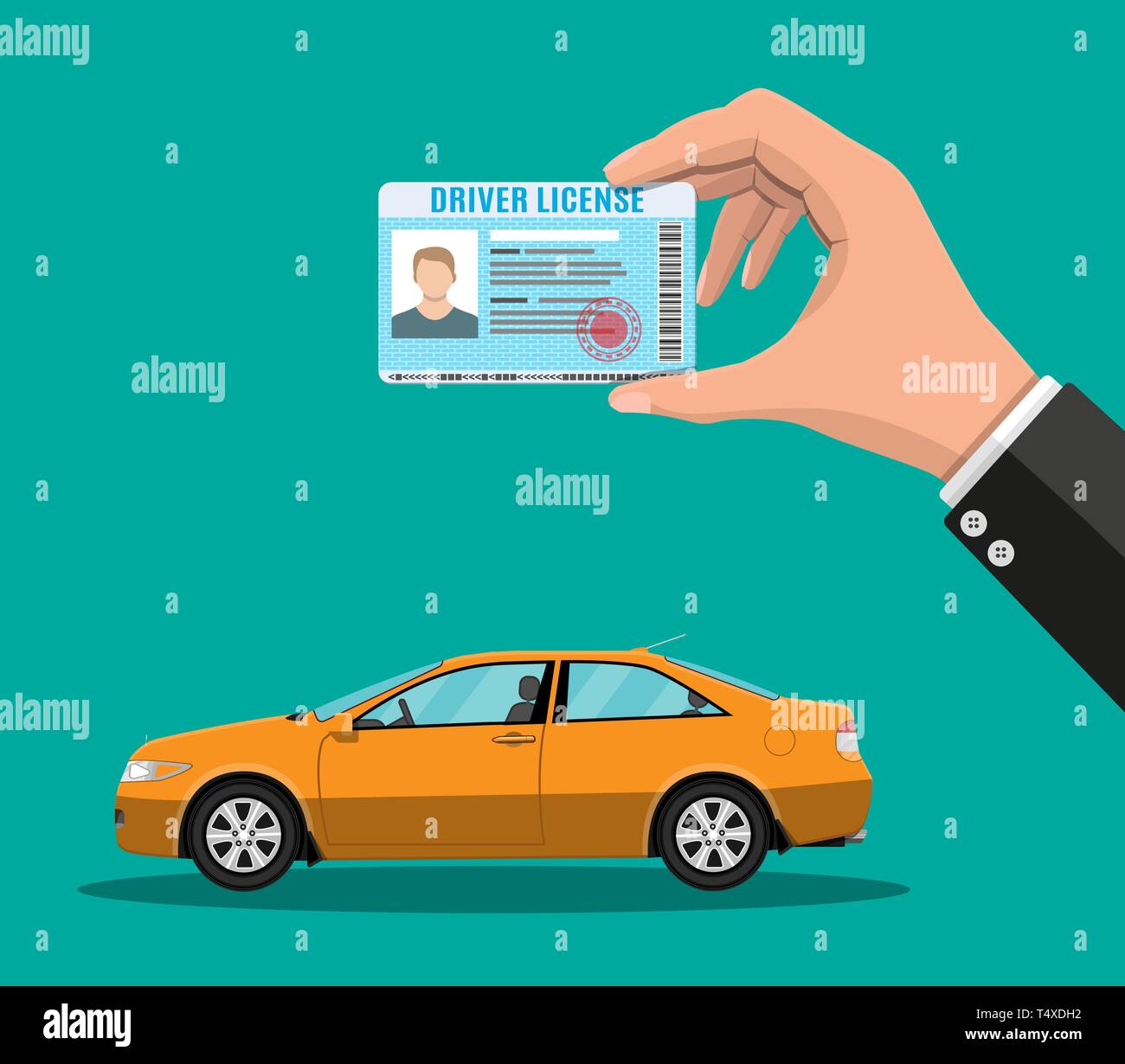 Auto Führerschein Personalausweis mit Foto. Orange Limousine ...