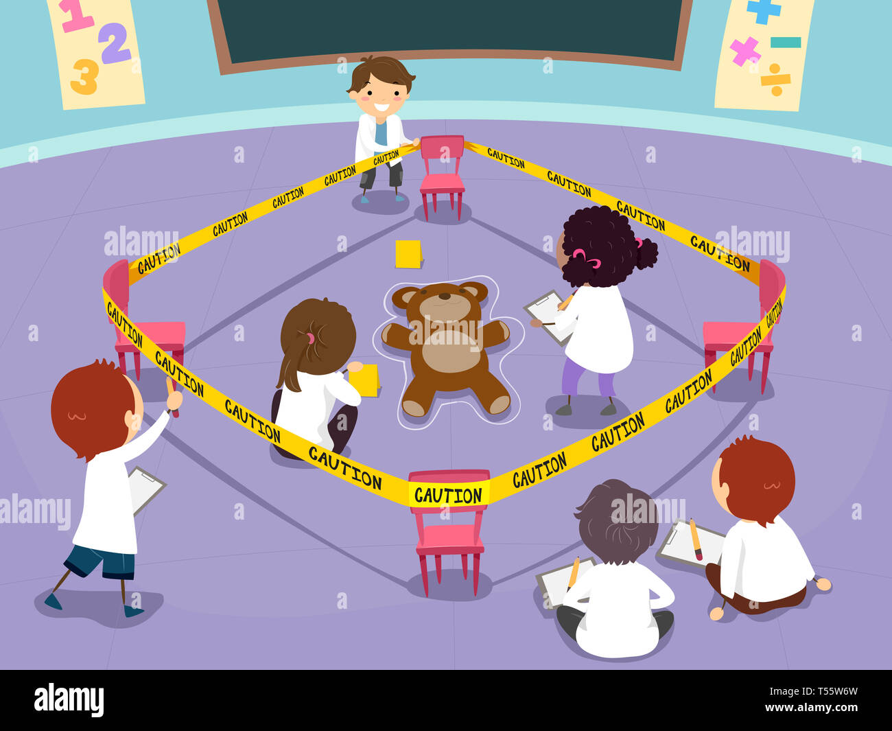 Abbildung: Stickman Kinder Polizei lösen einen Tatort Setup im ...