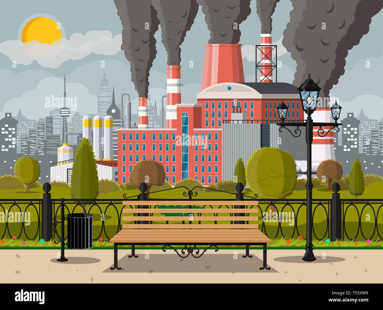 Cartoon Power Plant Building Chimney Stockfotos & Cartoon Power Plant ...