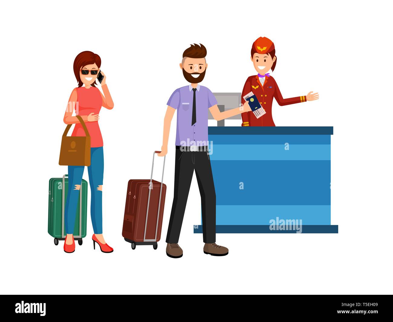 Im Ausland Geschäftsreise flachbild Vector Illustration. Der Mann und ...