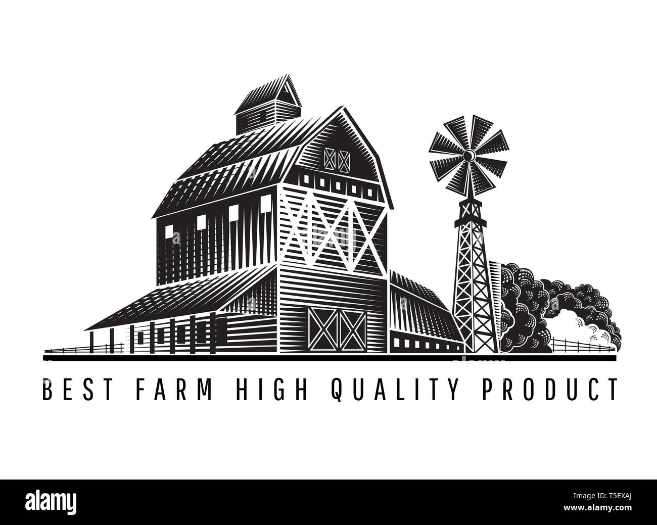 Bauernhof Scheune und Stall mit Wind Mill retro style Vintage label ...