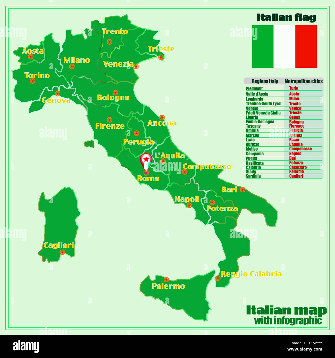 Karte von Italien mit Infografik. Italien Karte mit italienischen ...