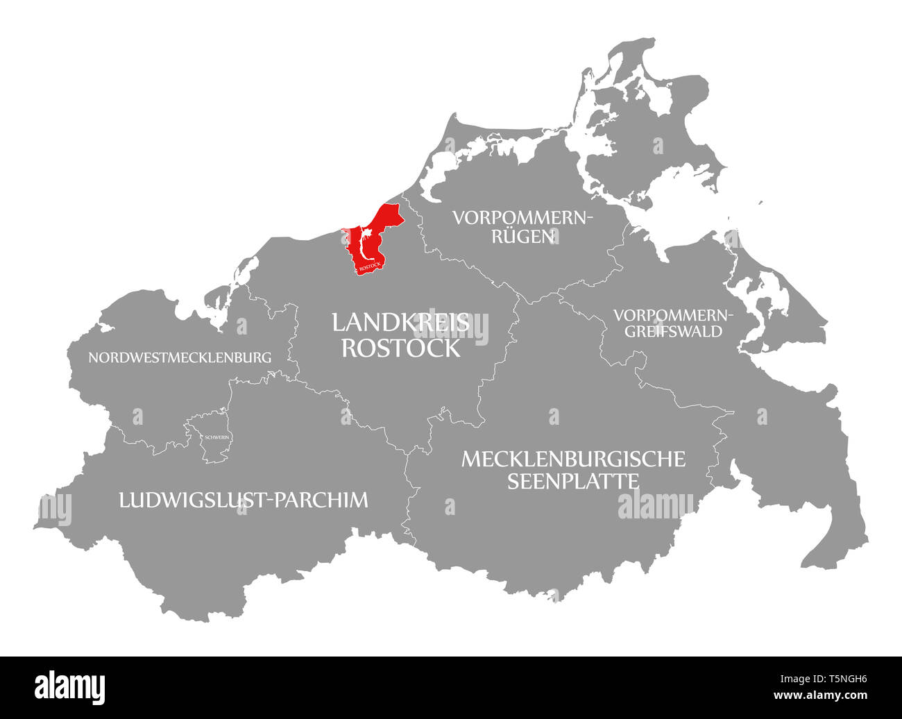 Rostock City County in Rot hervorgehoben Karte von Mecklenburg ...