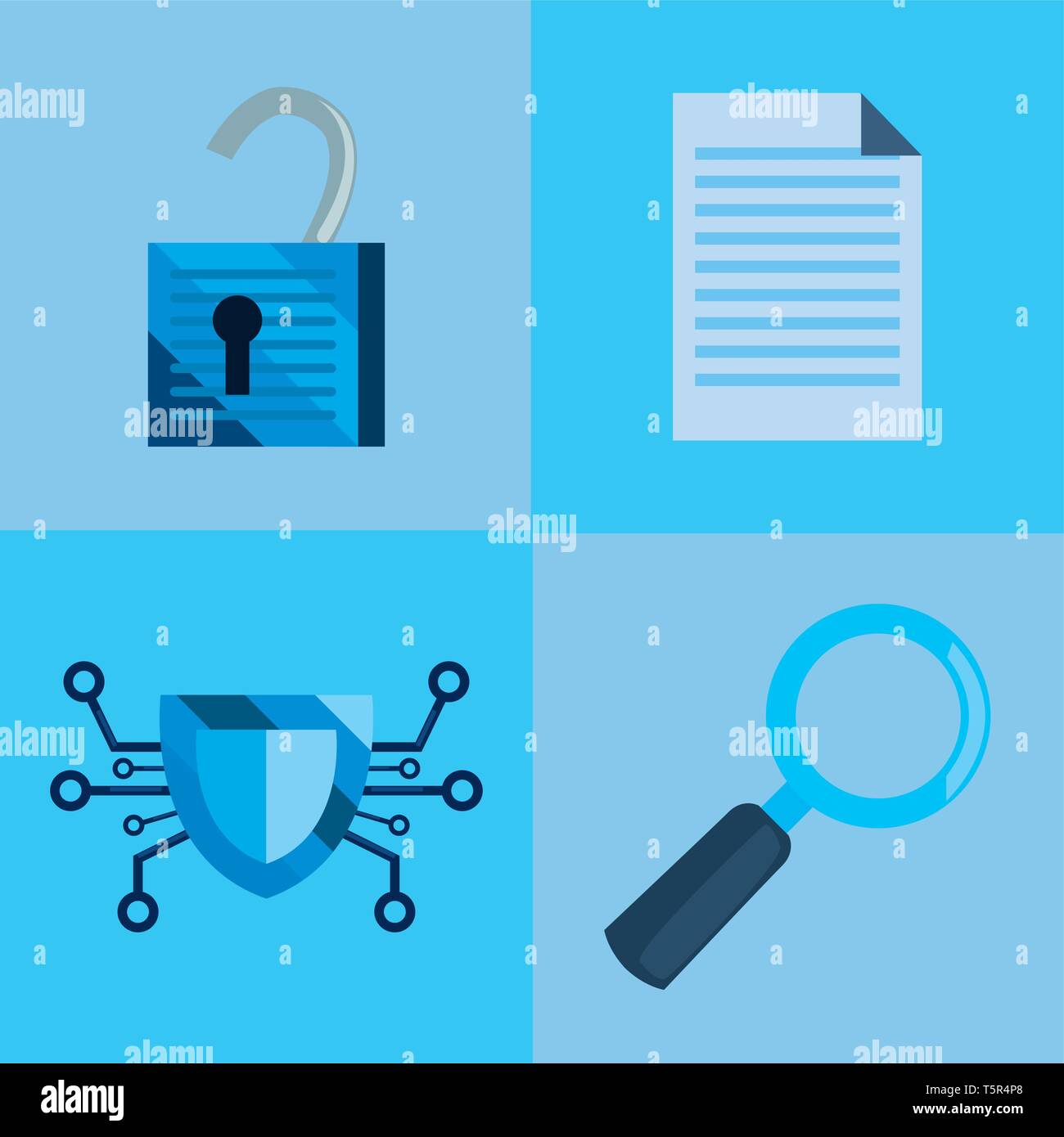 Schild Lupe daten Vorhängeschloss Cyber Security Vector Illustration ...
