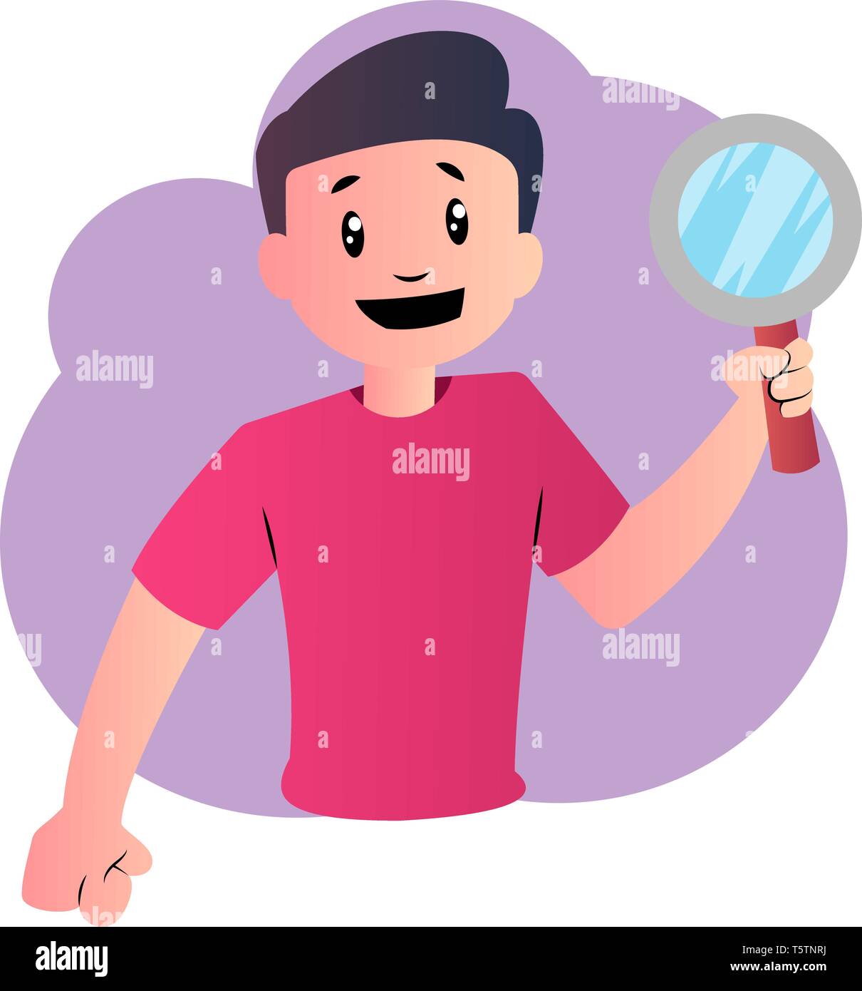 Happy cartoon Boy mit Lupe Vektor illustartion auf weißem Hintergrund ...
