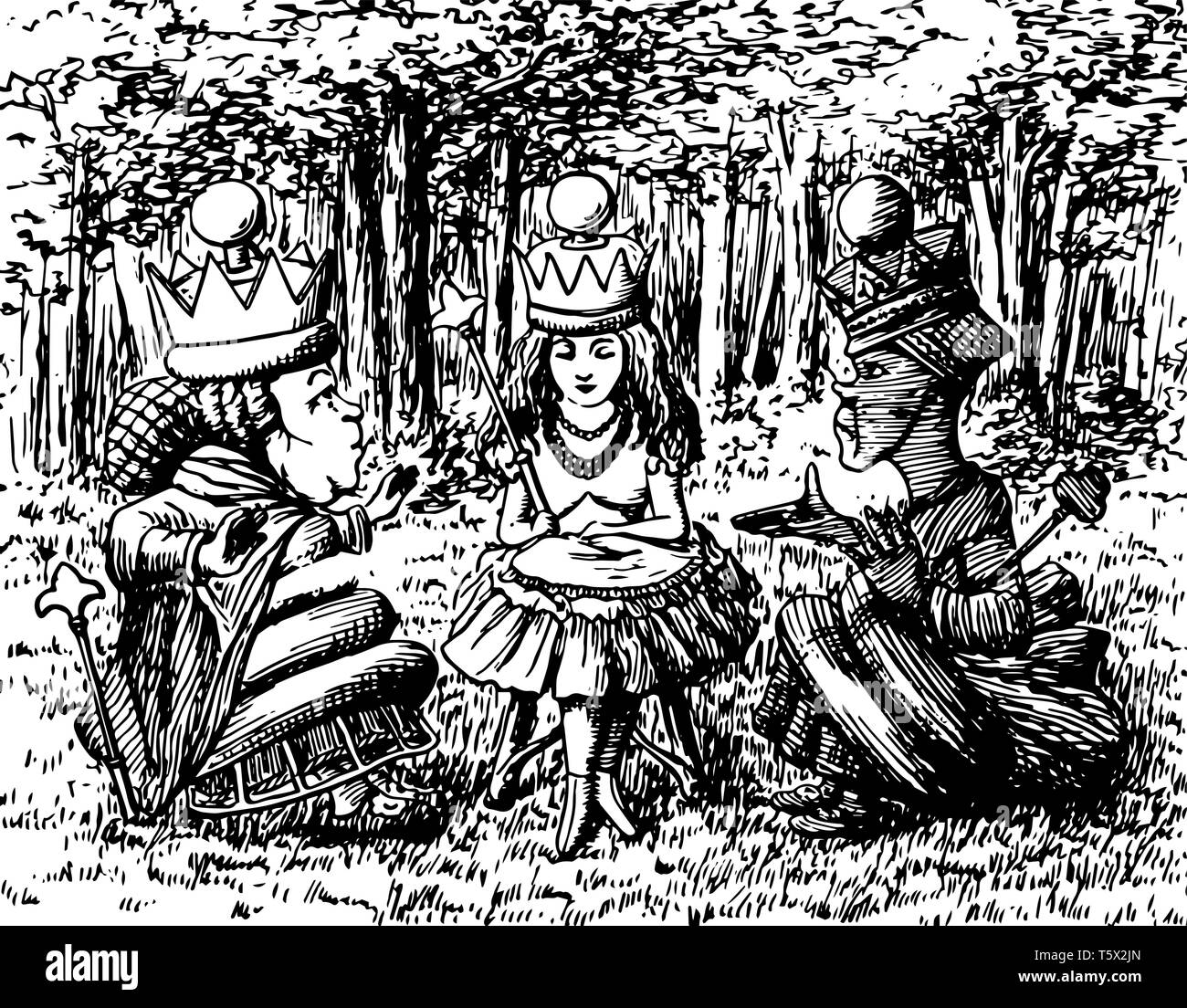 Königin Alice diese Szene zeigt kleine Mädchen mit Krone und zwei ...