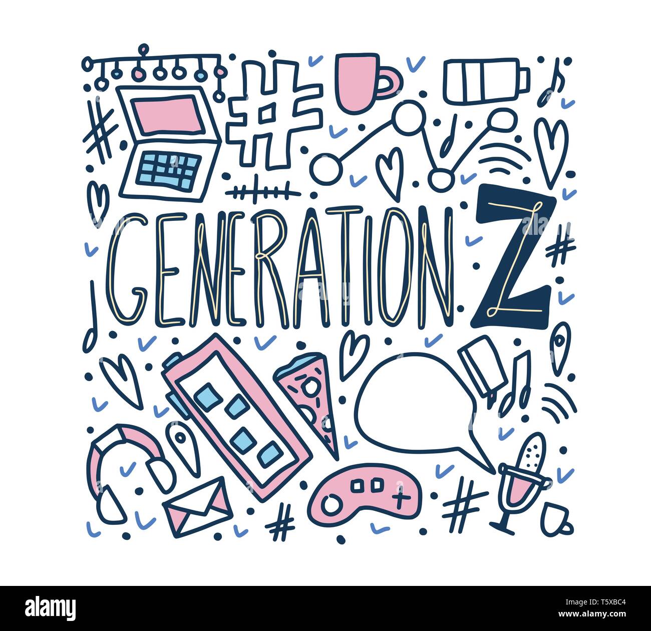Generation z Poster. Text mit digitalen Symbole. Vektor Konzept ...